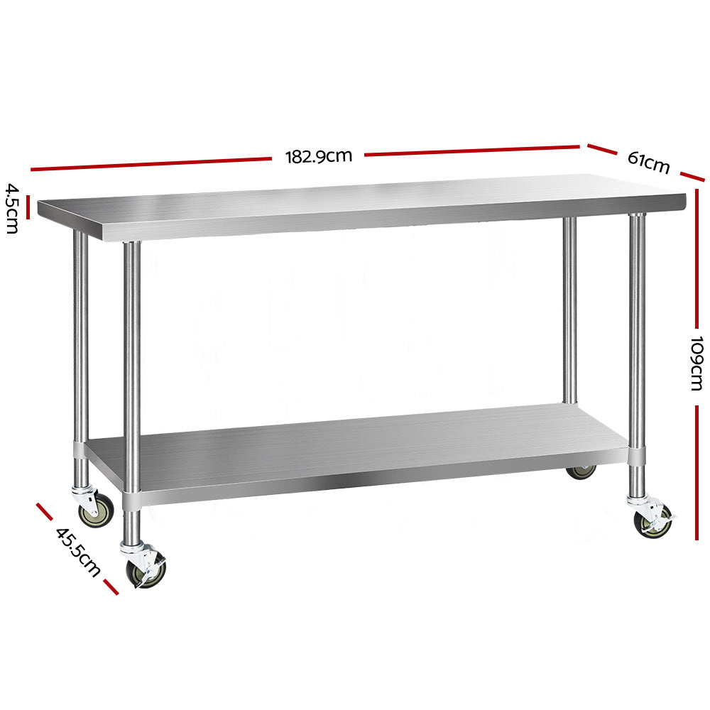 Stainless Steel Medical Work Bench Trolley - 1829MM x 610MM | Tatt Lab